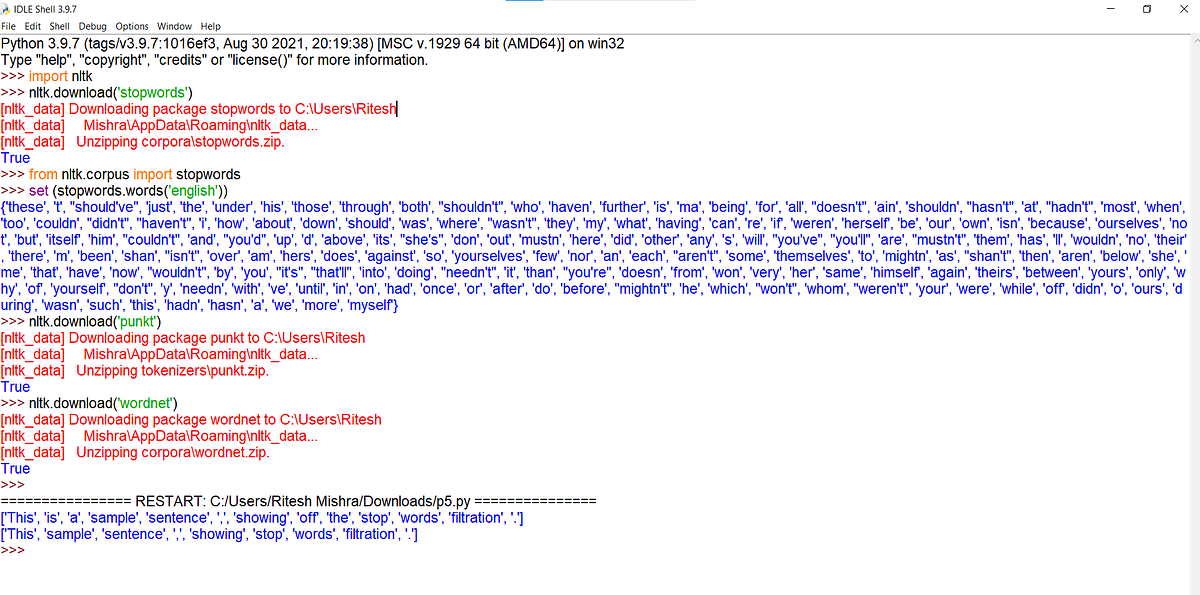 program for pre-processing of a Text Document: stop word removal ...