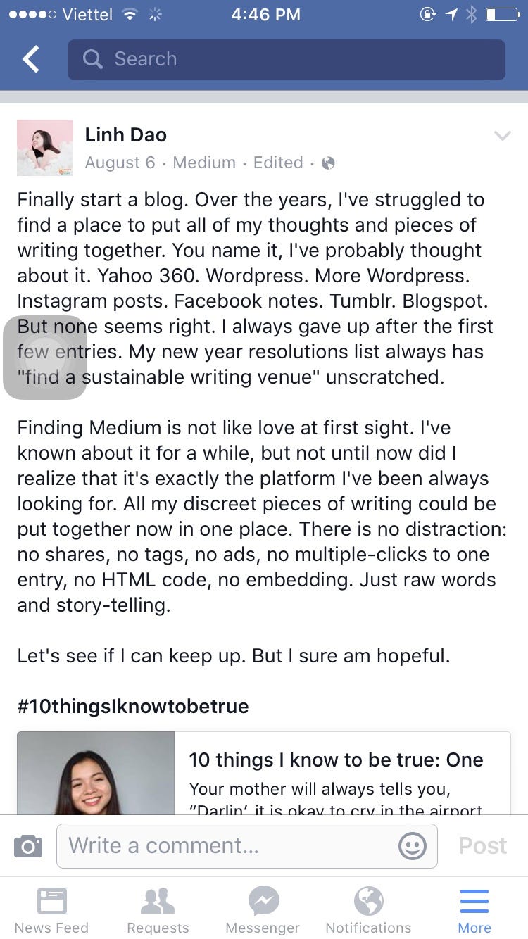 Here’s my first post about Medium on Facebook that gets a lot of likes ...