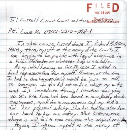 UPDATE: Richard Allen Writes to The Court. | by Tatiana Santana | The ...