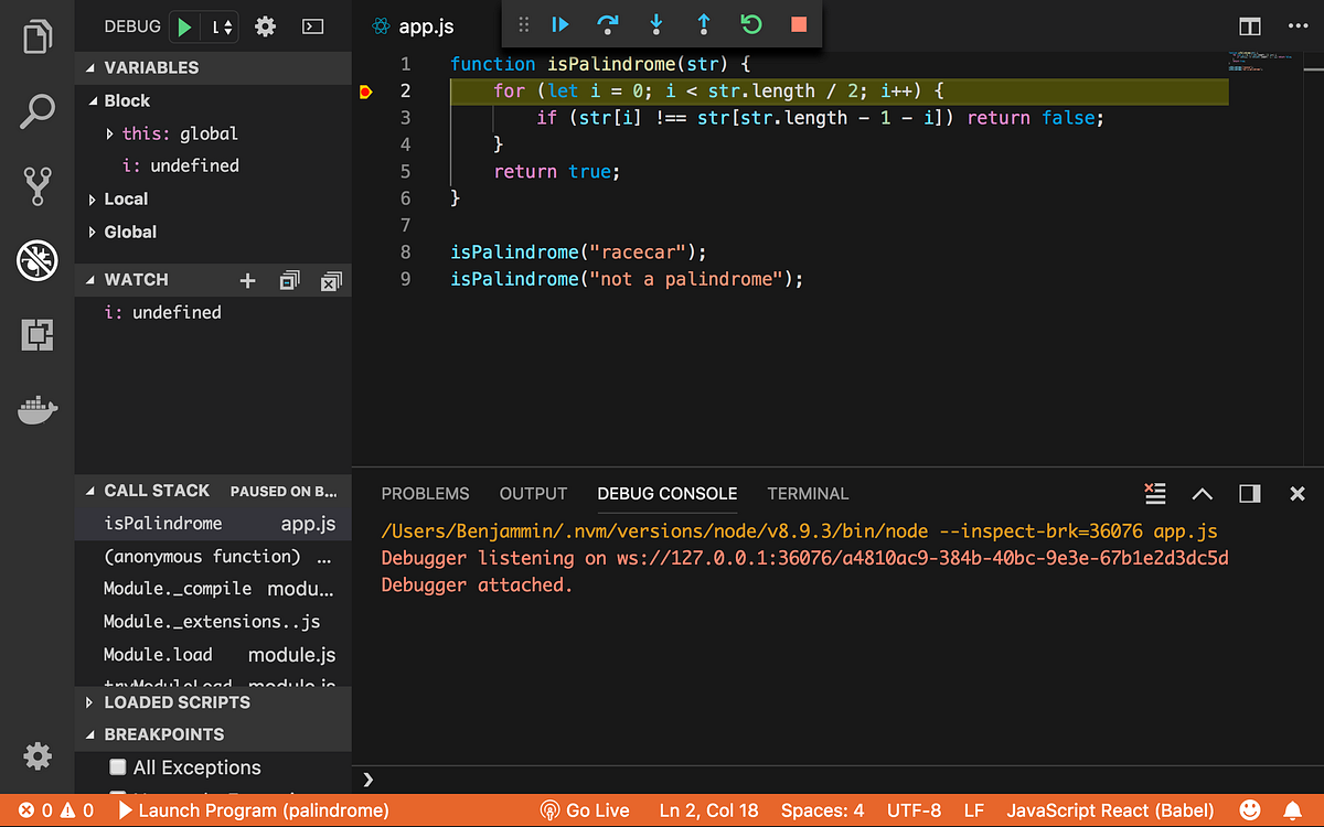 Using the Debugger in VS Code (Node.js) for MacOS | by Ben Turner | Medium