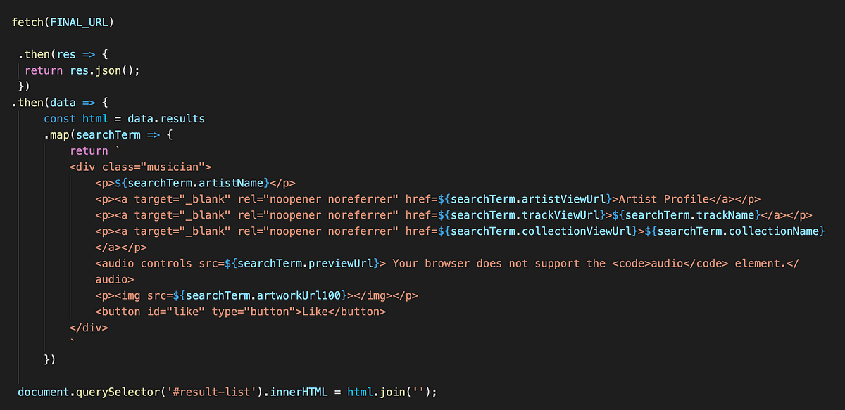 Javascript Using String Interpolation And Fetch To Make A Search Form Communicate With An Api