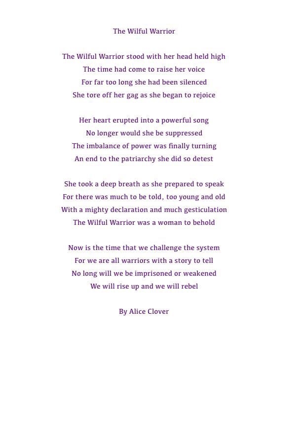 The Wilful Warrior is a poem I’ve written about women’s right to ...