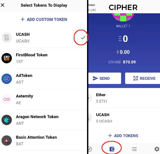 How to add UCASH to Cipher Browser -Ethereum Wallet to Send/Receive UCASH | by Kiran Vaidya ...