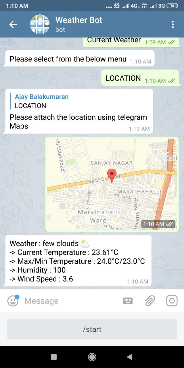 Telegram Bot For Weather Report. Weather Forecasting | by Ajay Balakumaran | weatherBot | Medium