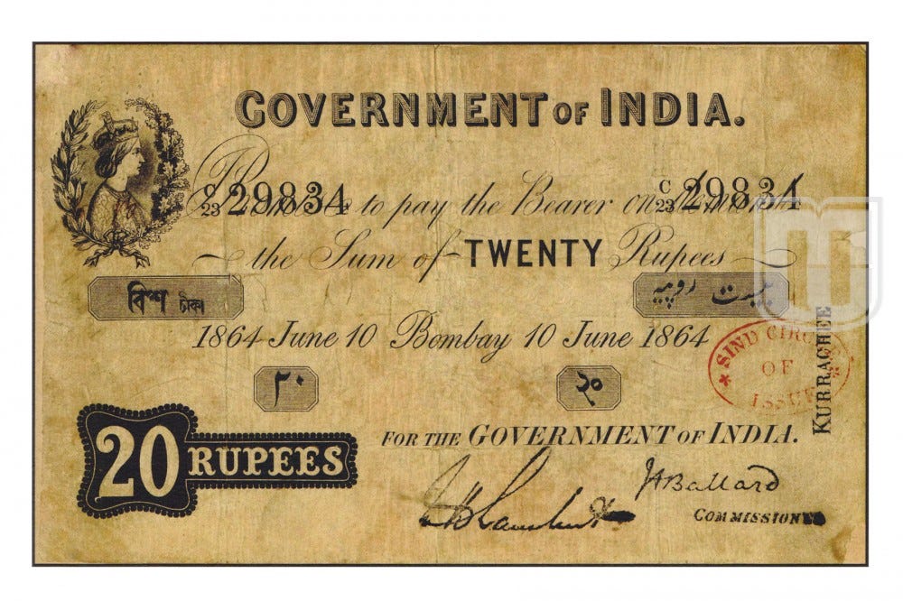 4 Indian notes Issued by Bombay Presidency, British India, Hyderabad ...