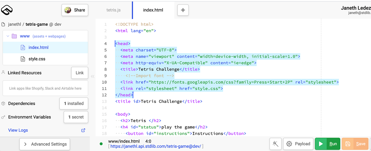 Build a Tetris game with HTML Canvas, CSS, and JavaScript on Autocode | by Janeth Ledezma ...