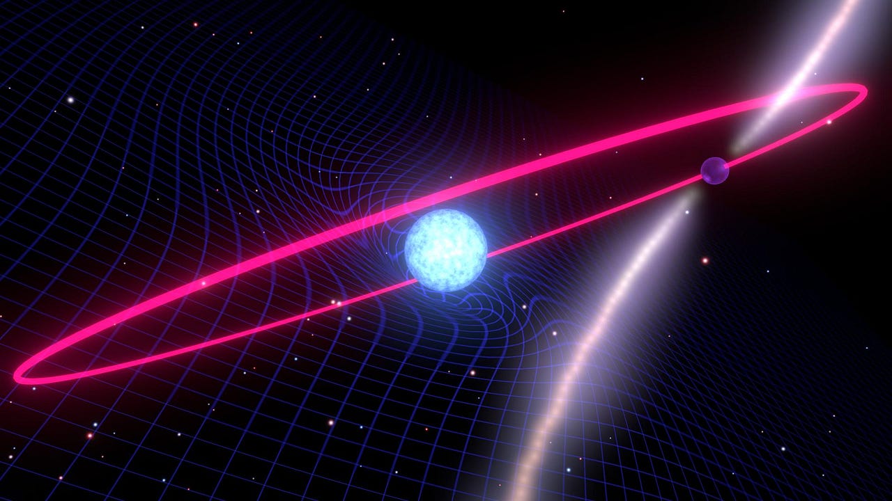 Spinning Neutron Star-White Dwarf Binary drags spacetime along with it ...