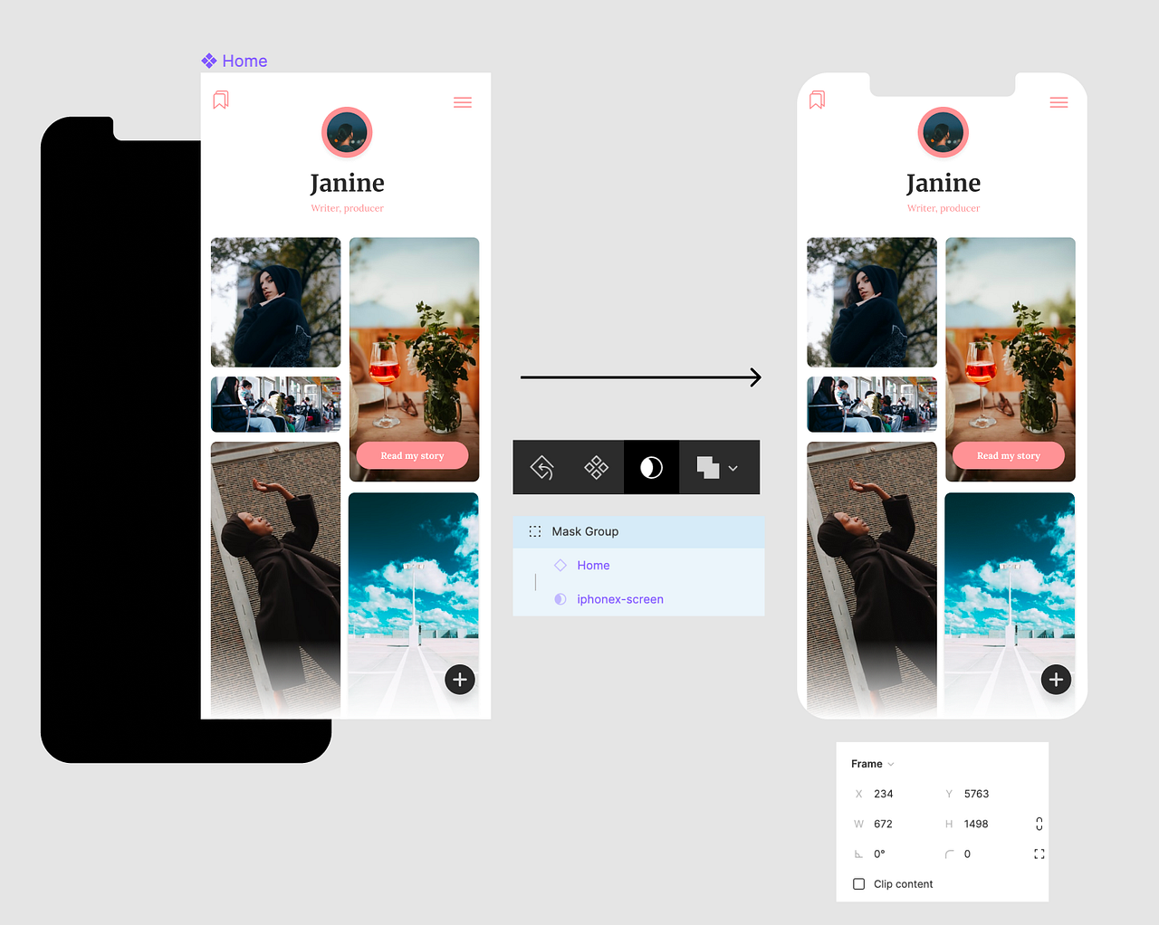 Dynamic mockup library in Figma: UI views and device frame variants ...