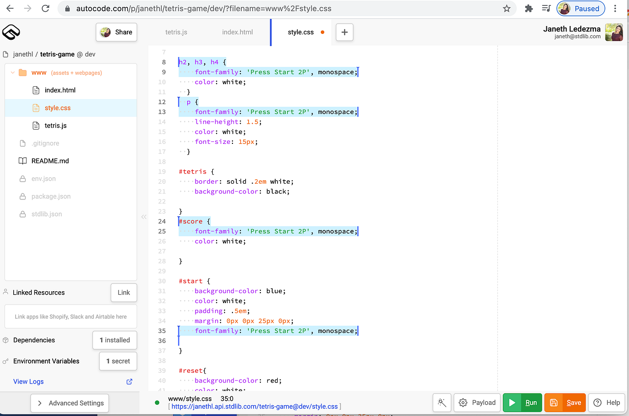 Build a Tetris game with HTML Canvas, CSS, and JavaScript on Autocode | by Janeth Ledezma ...