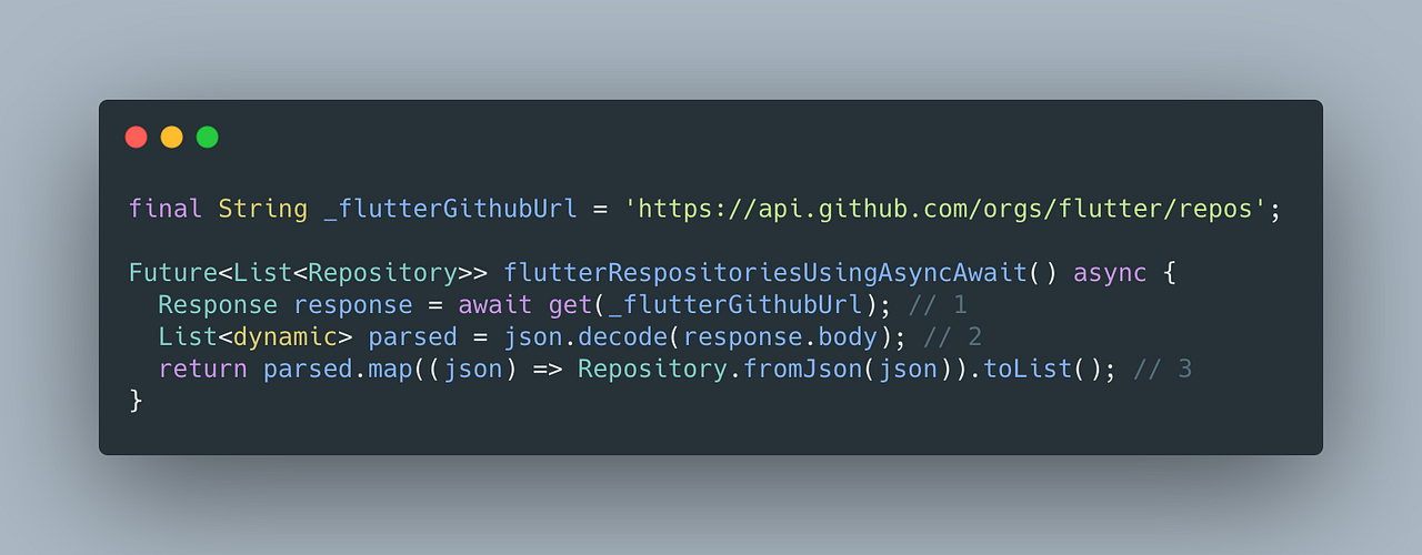 Parsing JSON in Dart/Flutter. How to parse json using async / await ...