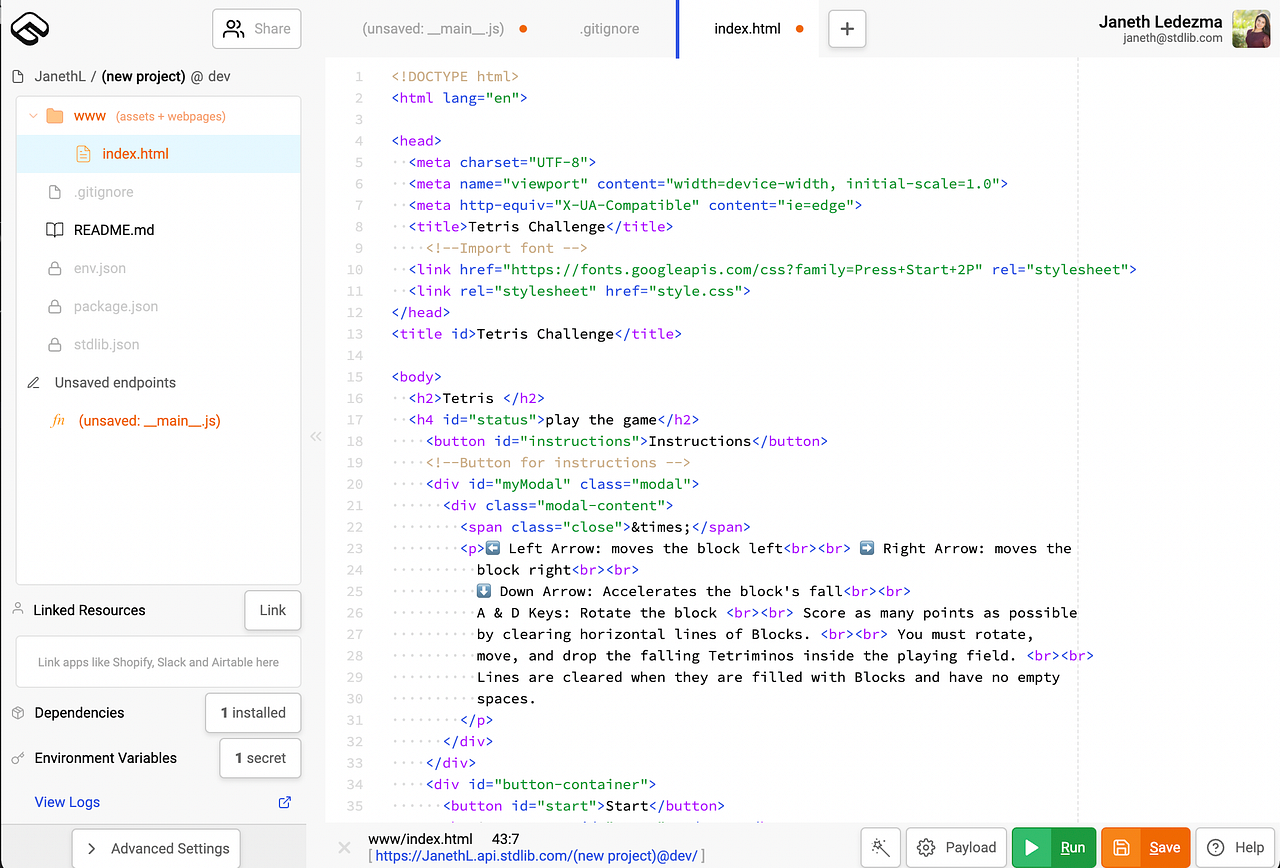 Build a Tetris game with HTML Canvas, CSS, and JavaScript on Autocode | by Janeth Ledezma ...