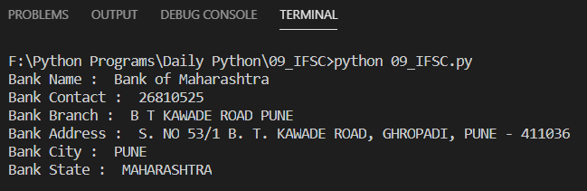 Python script to fetch Bank details from IFSC | Daily Python #9 | by Ajinkya Sonawane | Daily ...