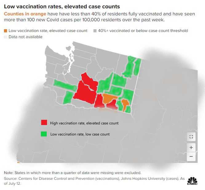 Vaccines and the Delta Variant. Using maps to spin a narrative | by ...