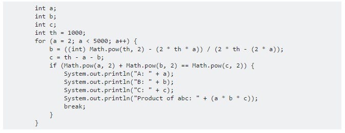 Project Euluer #9 Special Pythagorean triplet — solution with Java | by TossTheAtoms | Medium