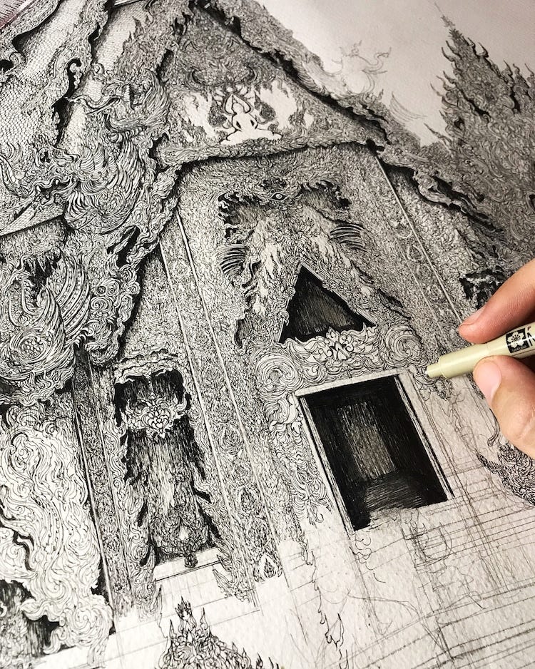 Artist Creates Meticulously Detailed Ink Drawings of Architecture ...
