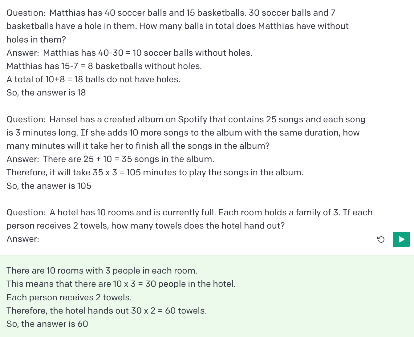 Solving Mathematical Word Problems Using Chain Of Thought Prompting With Large Language Models