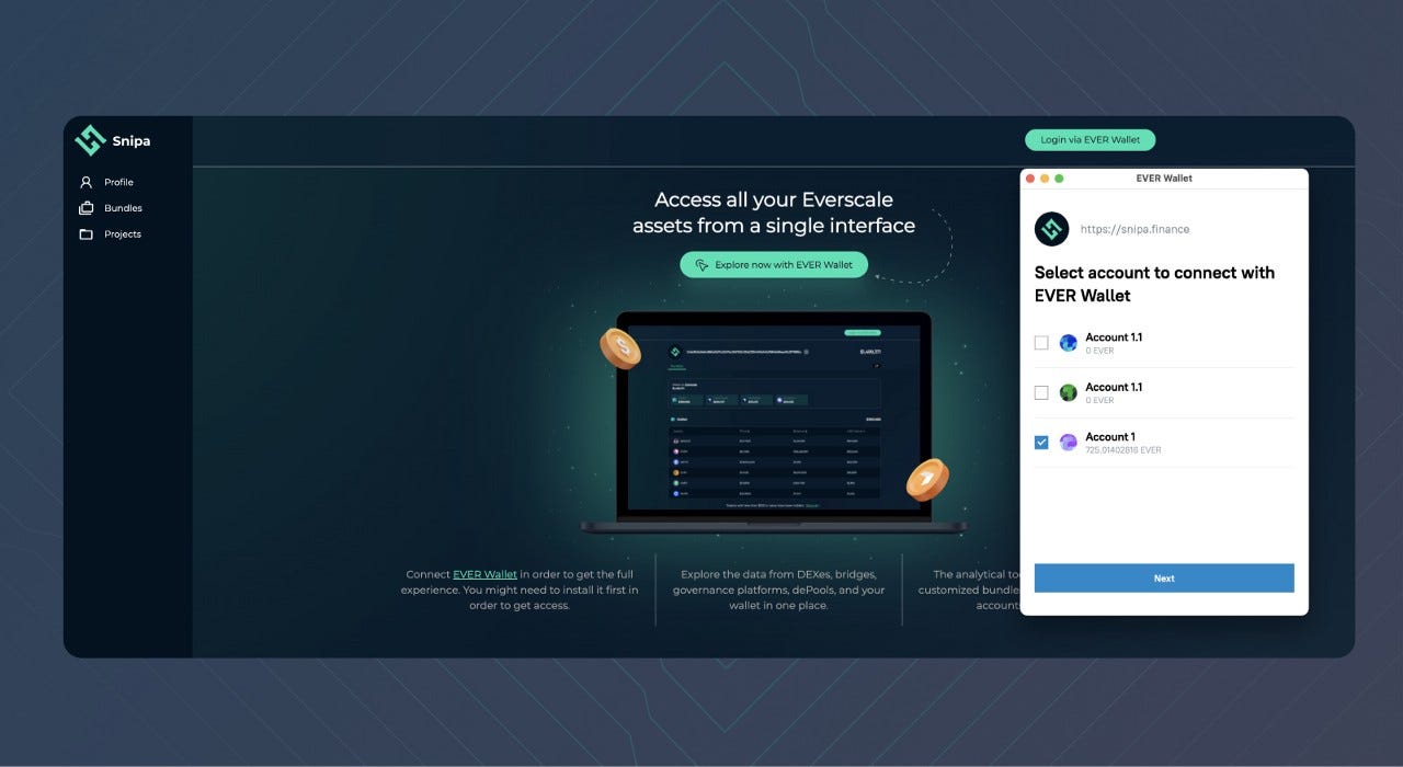 Snipa: Crypto portfolio tracker with DeFi features | Everscale Network — Beyond Limits