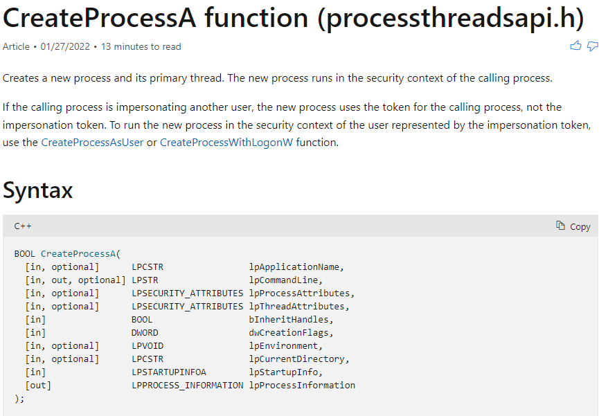 Windows API Highlight — CreateProcess()‍ | by Mitch Edwards | Jun, 2022 | Medium