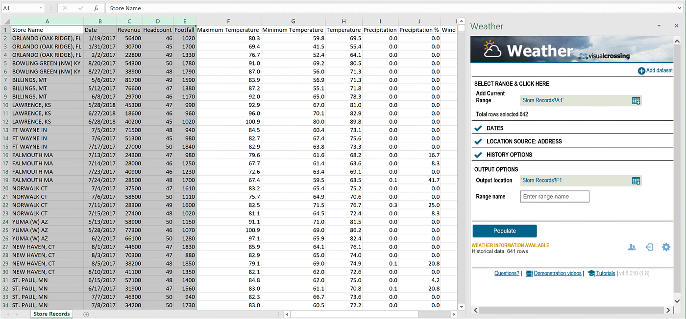 How to load Weather Data into Microsoft Excel | by Andrew Wigmore | Medium