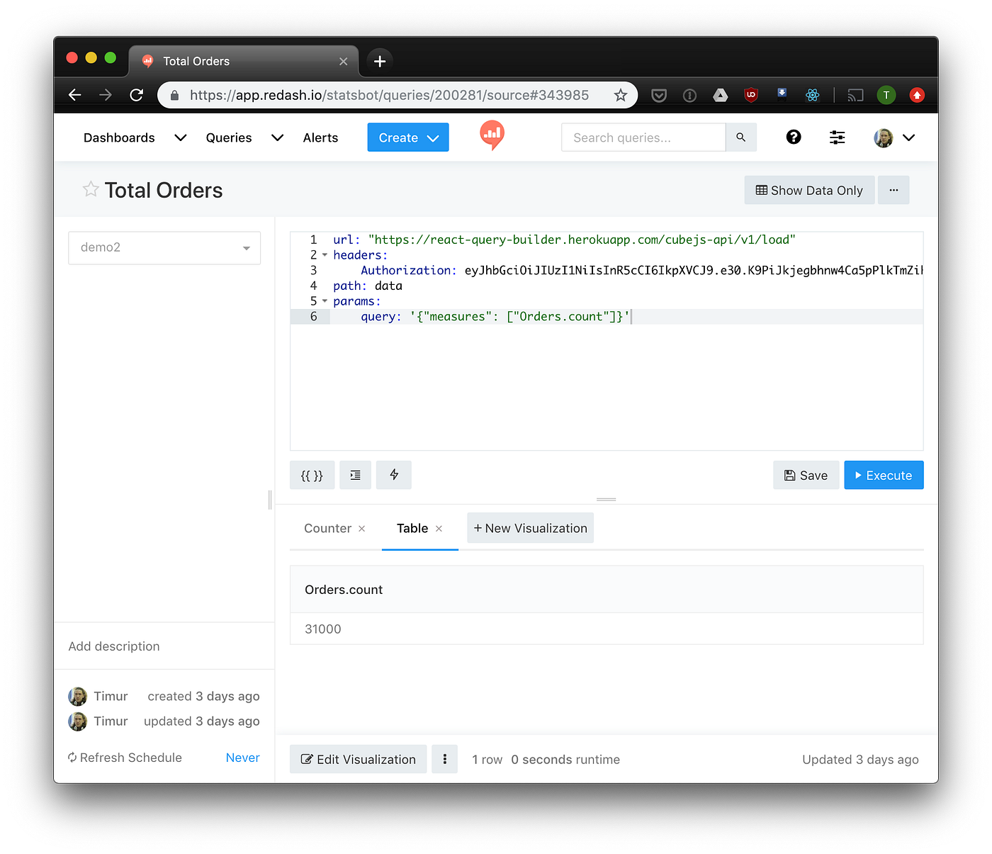 Redash Dashboard Tutorial with Cube.js | by Timur Minulin | Cube Dev | Medium