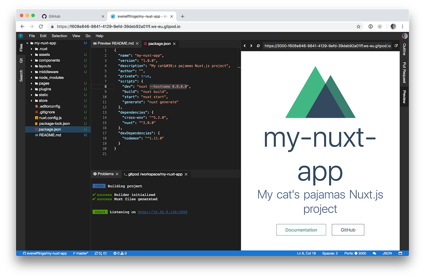 Developing a Nuxt.js app entirely in your browser | by Sven Efftinge | Gitpod | Medium