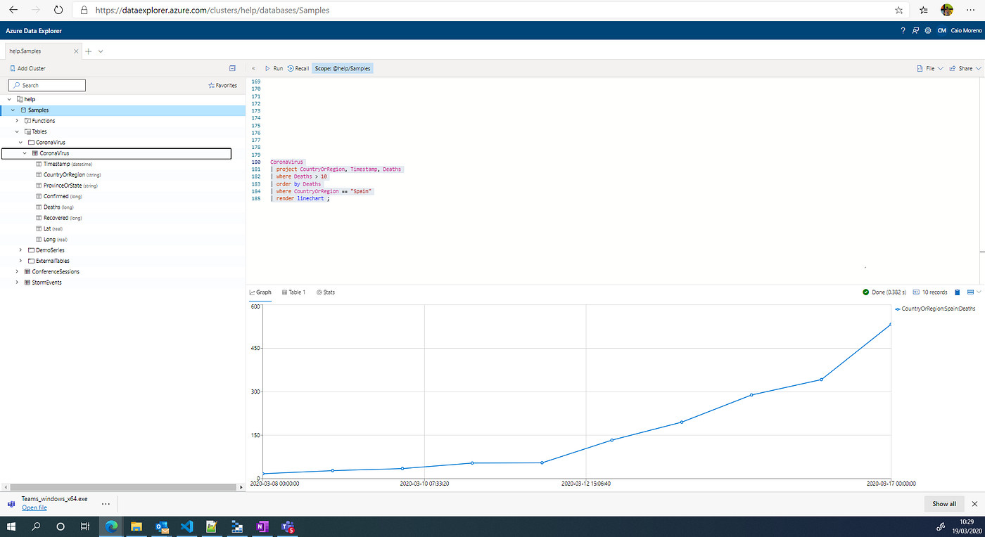 Using ADX (Azure Data Explorer) to get insights from COVID-19 dataset | by Caio Moreno | Medium