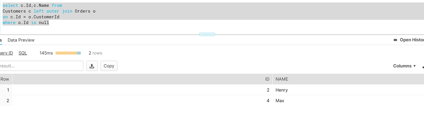 Leetcode Problem Solution Customers Who Never Orders Using Snowflake 2538