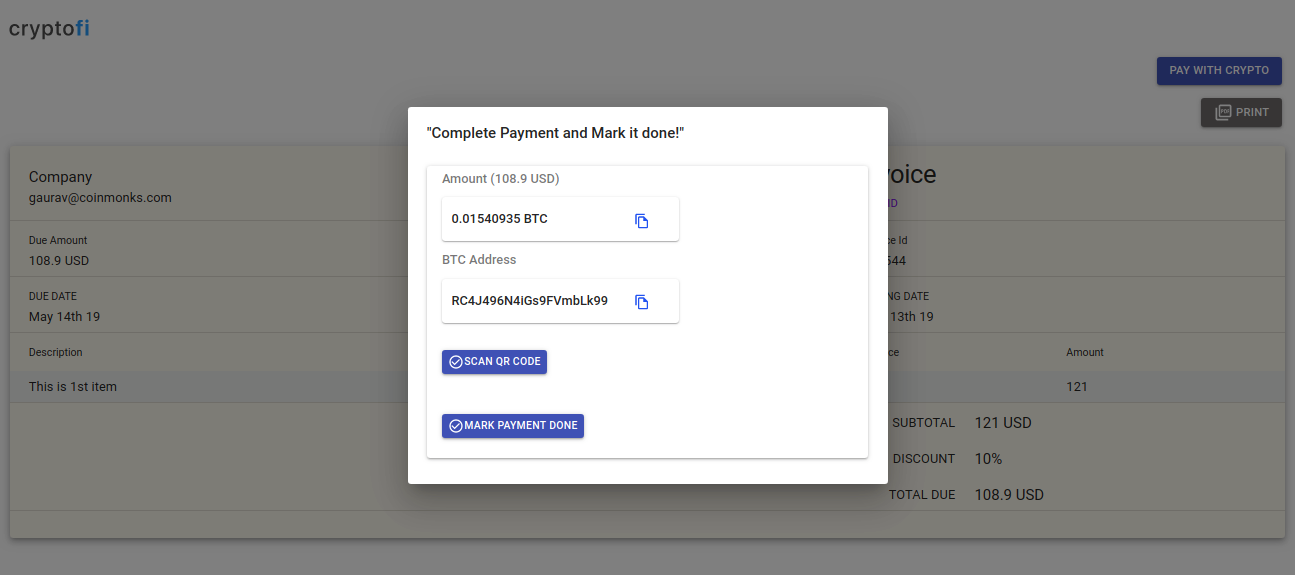 Create a Bitcoin Invoice in 3 simple steps — CryptoFi