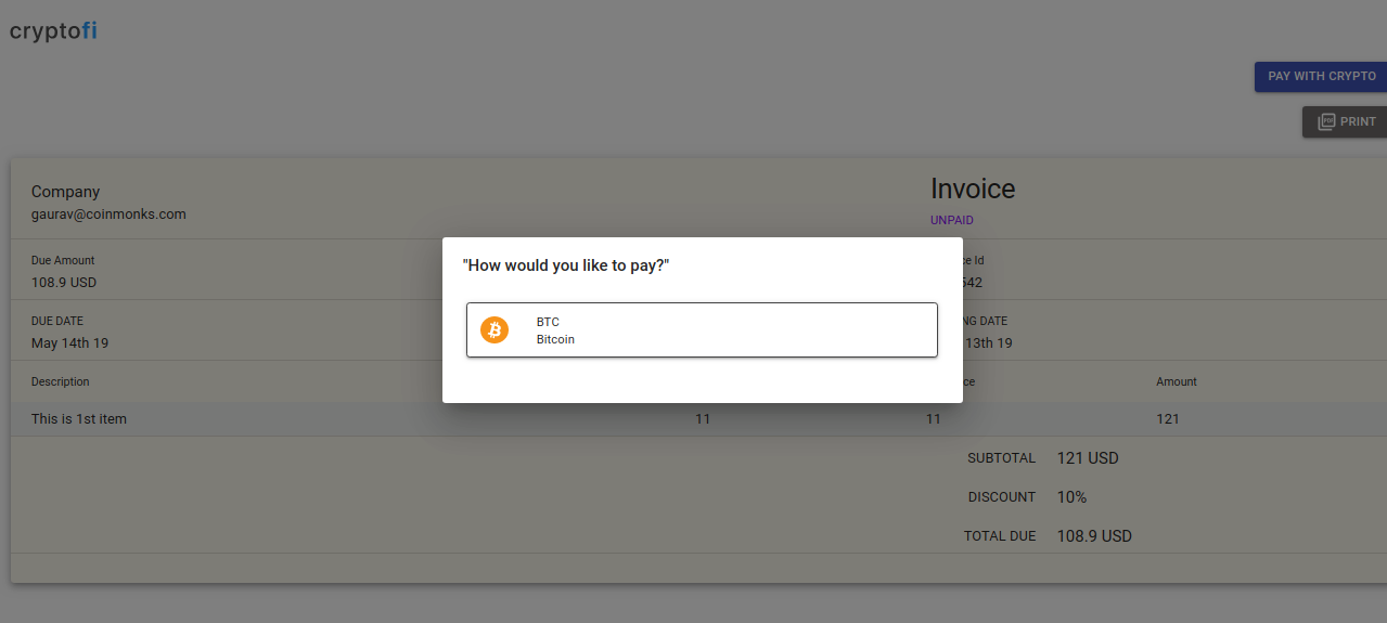 Create a Bitcoin Invoice in 3 simple steps — CryptoFi