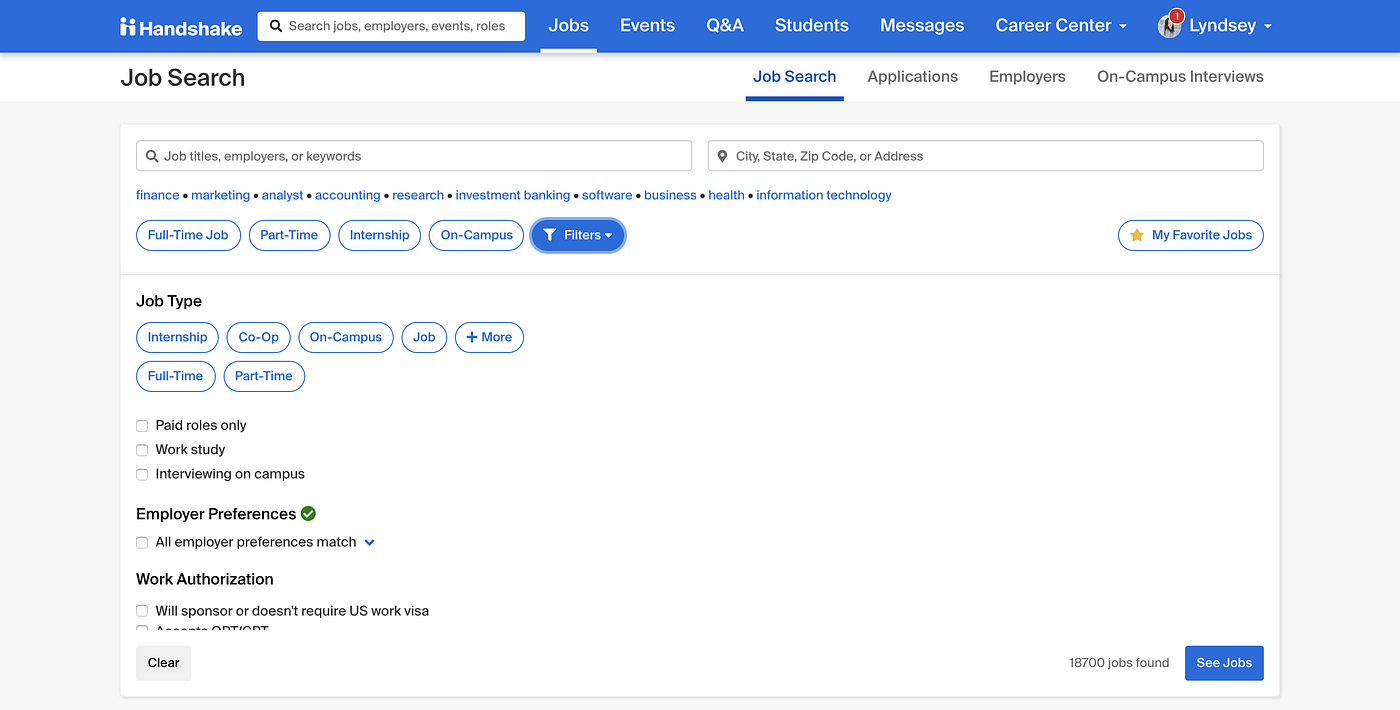 Redesign Challenge: Handshake Job Search Bar | by Lyndsey Kong | Medium