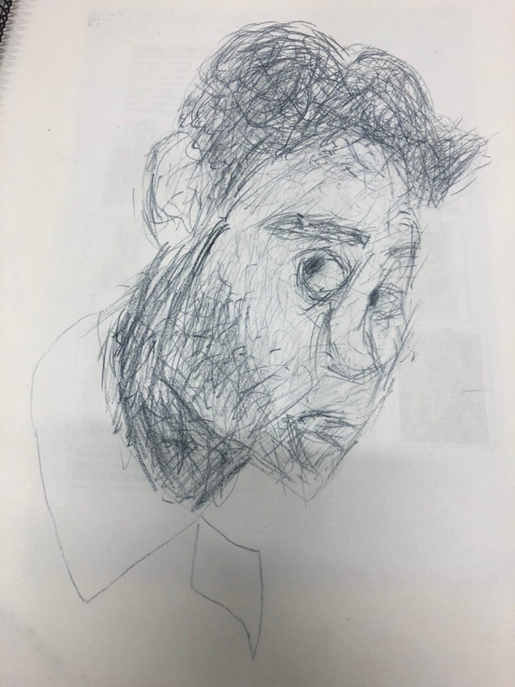 This is a scumbling drawing of my friend in class, we were told to ...