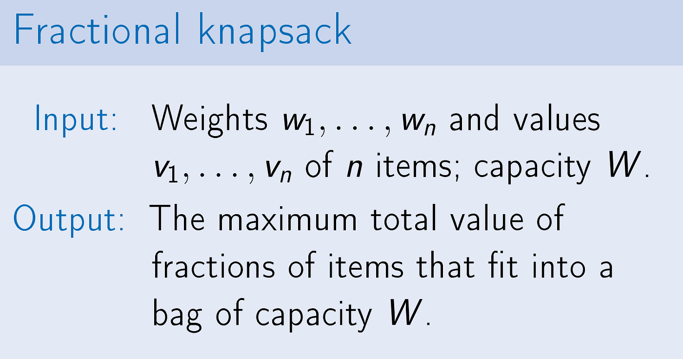 Greedy Algorithm for the Fractional Knapsack | by Ayran Olckers | Medium