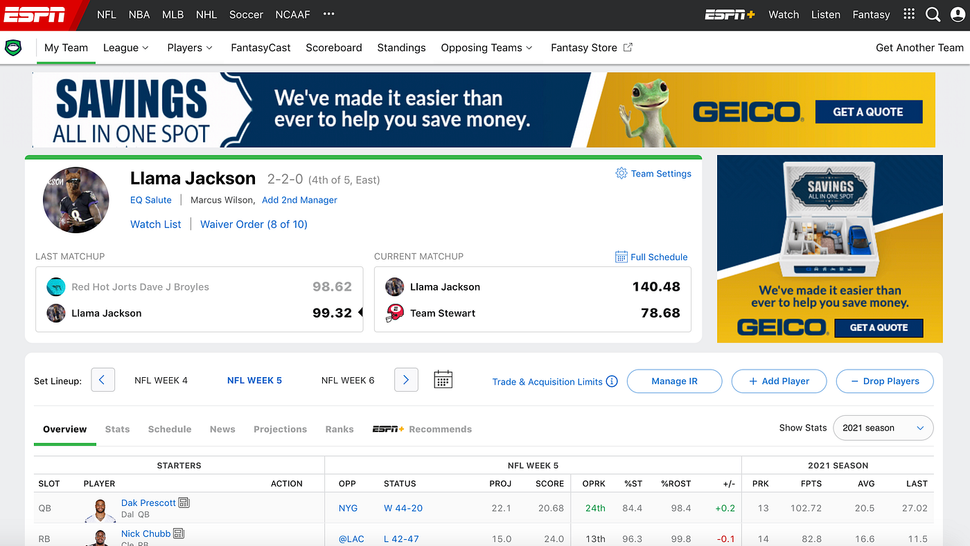 Fantasy Football Interface Analysis | by Marcuswilson | Oct, 2021 | Medium