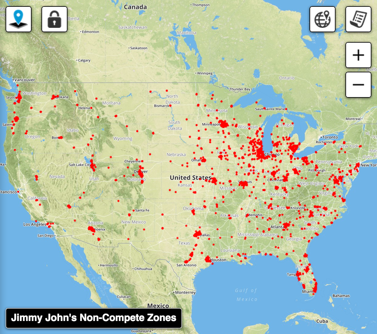 Mapping Jimmy John’s Non-Compete Sandwich Zones | by SigActs.com | Medium