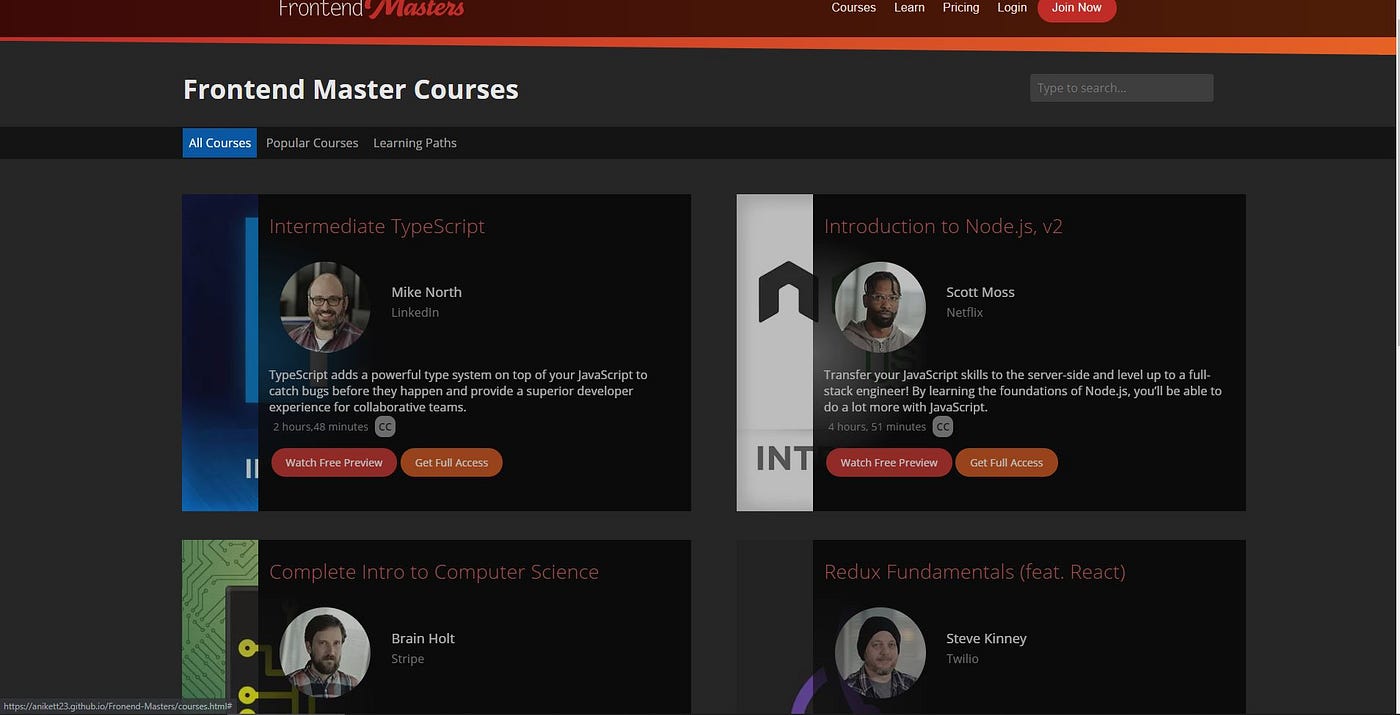 Cloning of Frontend Masters using HTML, CSS & Javascript (My very First ...