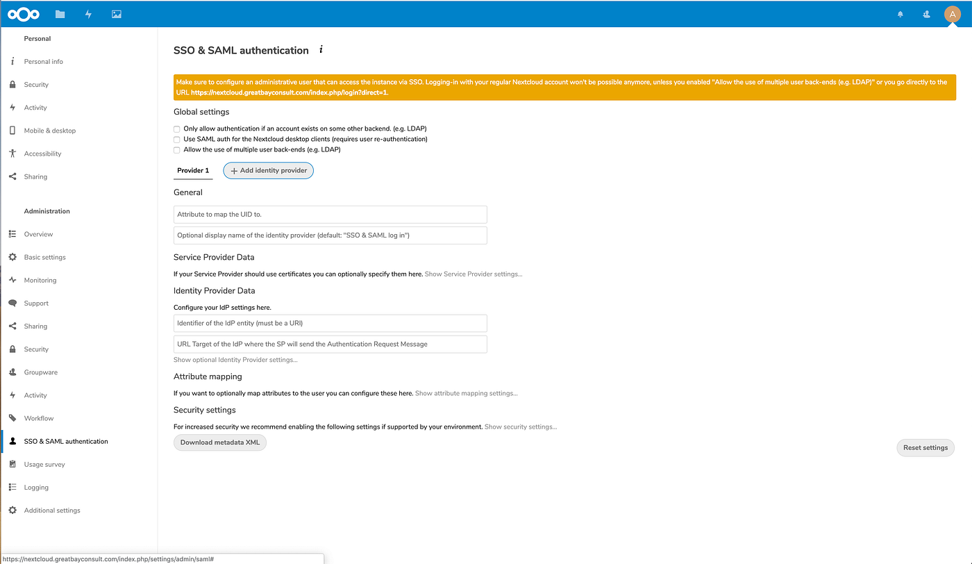 Enable Nextcloud SAML SSO Authentication through Microsoft Azure Active Directory | by Nate ...
