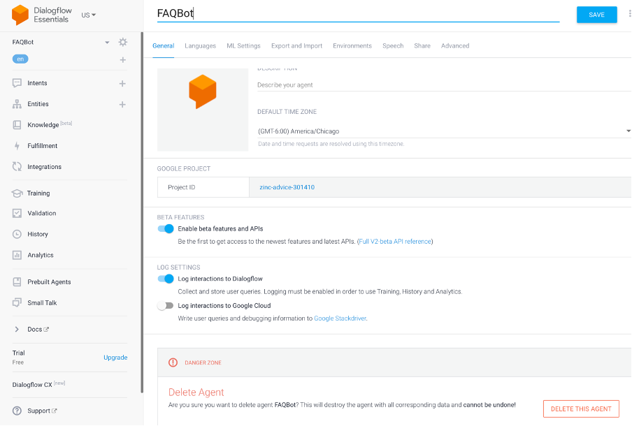 GCP AI CHATBOT DIALOGFLOW | Marionete