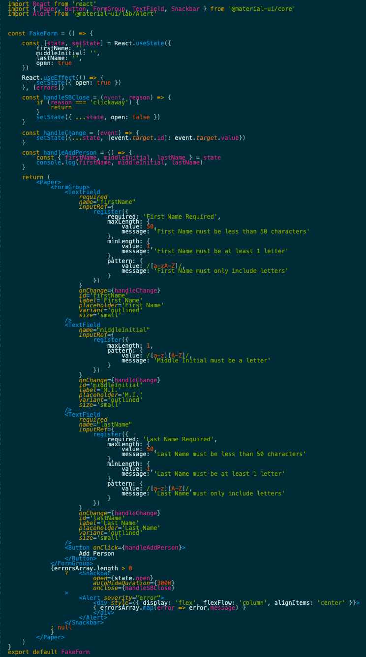 Material-UI Snackbar and React-Hook-Form | by Tyler Masterson | Medium