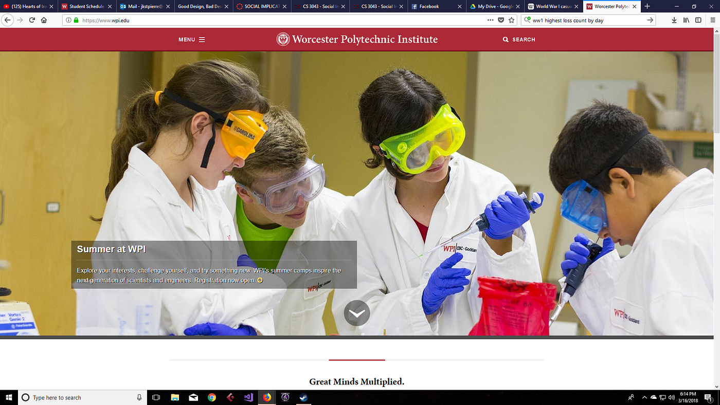WPI Homepage Good Design Example. As a student at Worcester Polytechnic ...