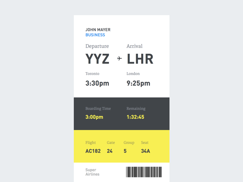 Boarding Pass UI Concepts by Dribbble Designers | by Emma Drews ...