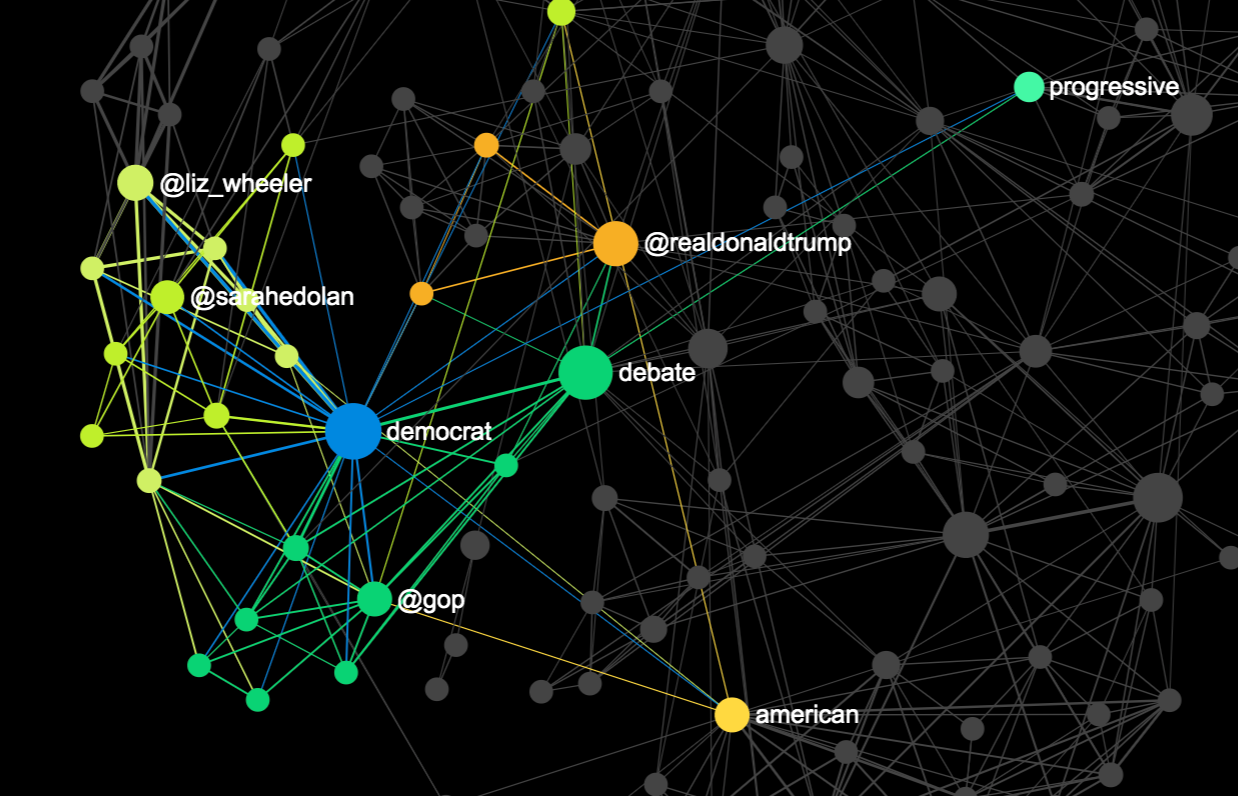 #DemDebate Viz. A network graph of keywords used along… | by Adam ...