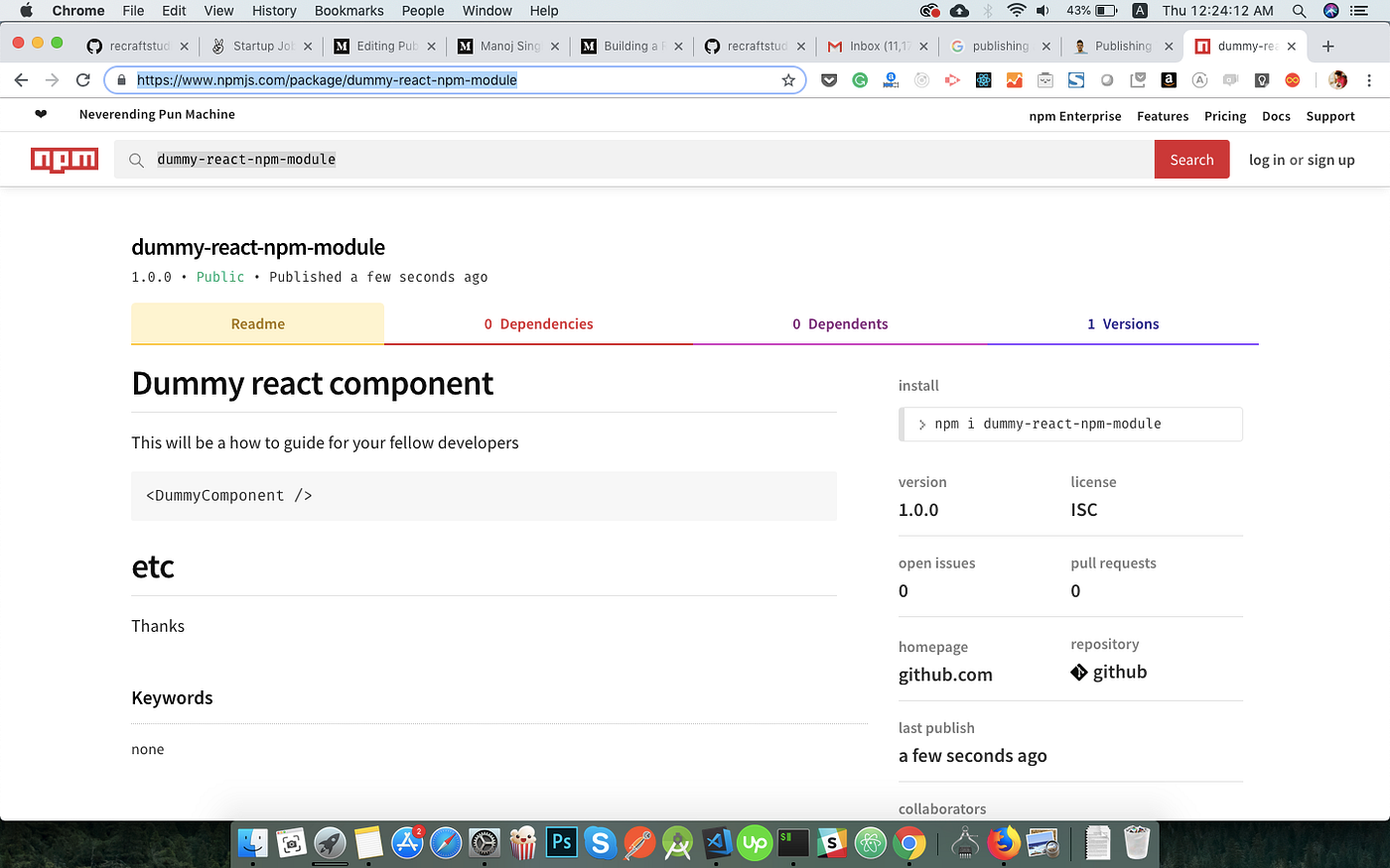 Publishing a React Component as an NPM module | by Manoj Singh Negi | recraftrelic | Medium