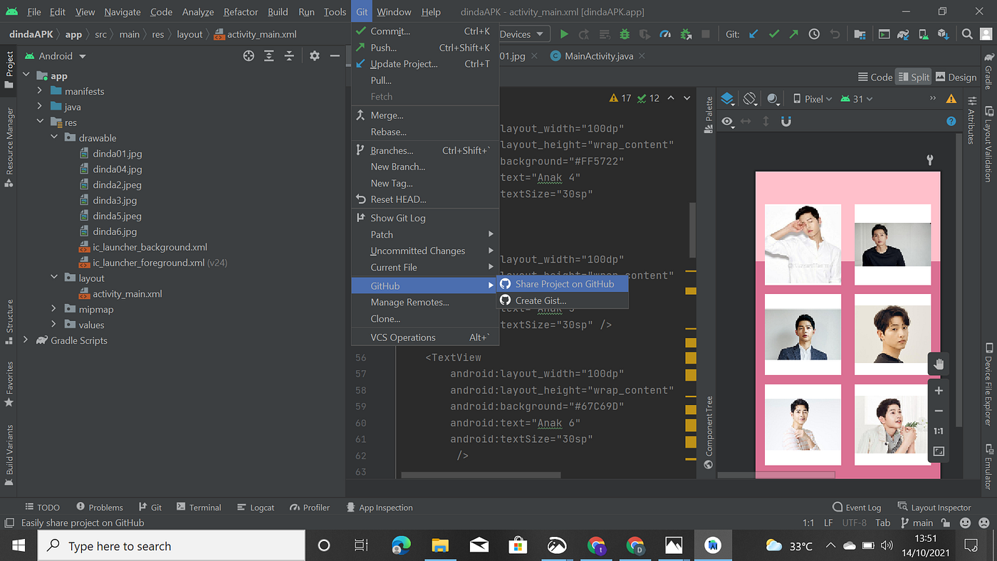 Membuat project Relative layout di Android studio ke Github. | by ...