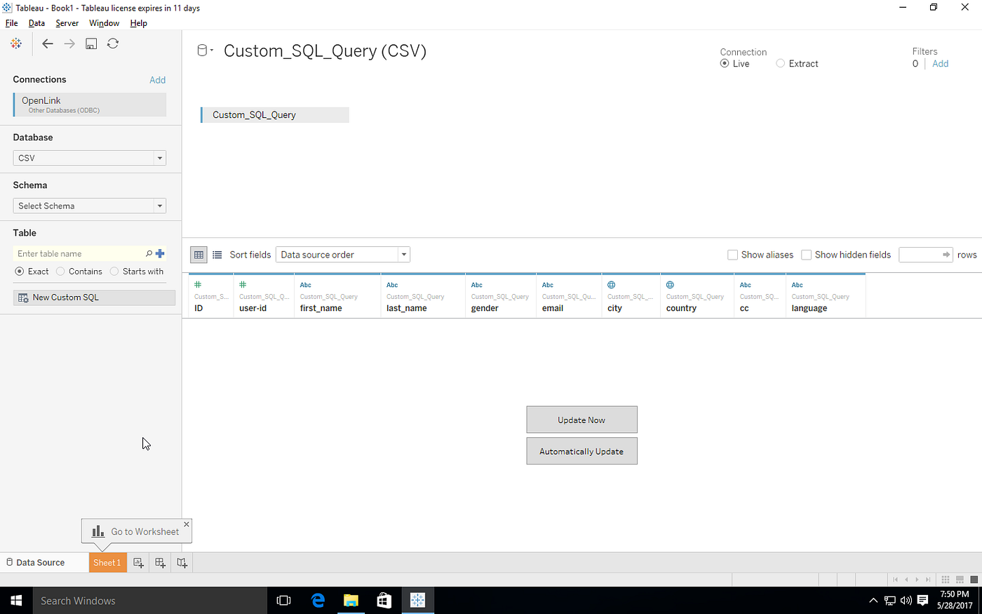 Using OpenLink’s ODBC-JDBC Bridge to Access JDBC Data Sources via Tableau (Windows Edition)