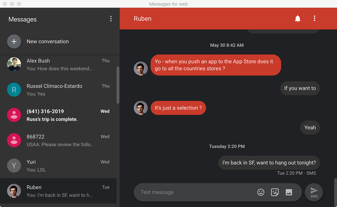 Desktop version of Android Messages for Web | by Jordan Réjaud | Medium