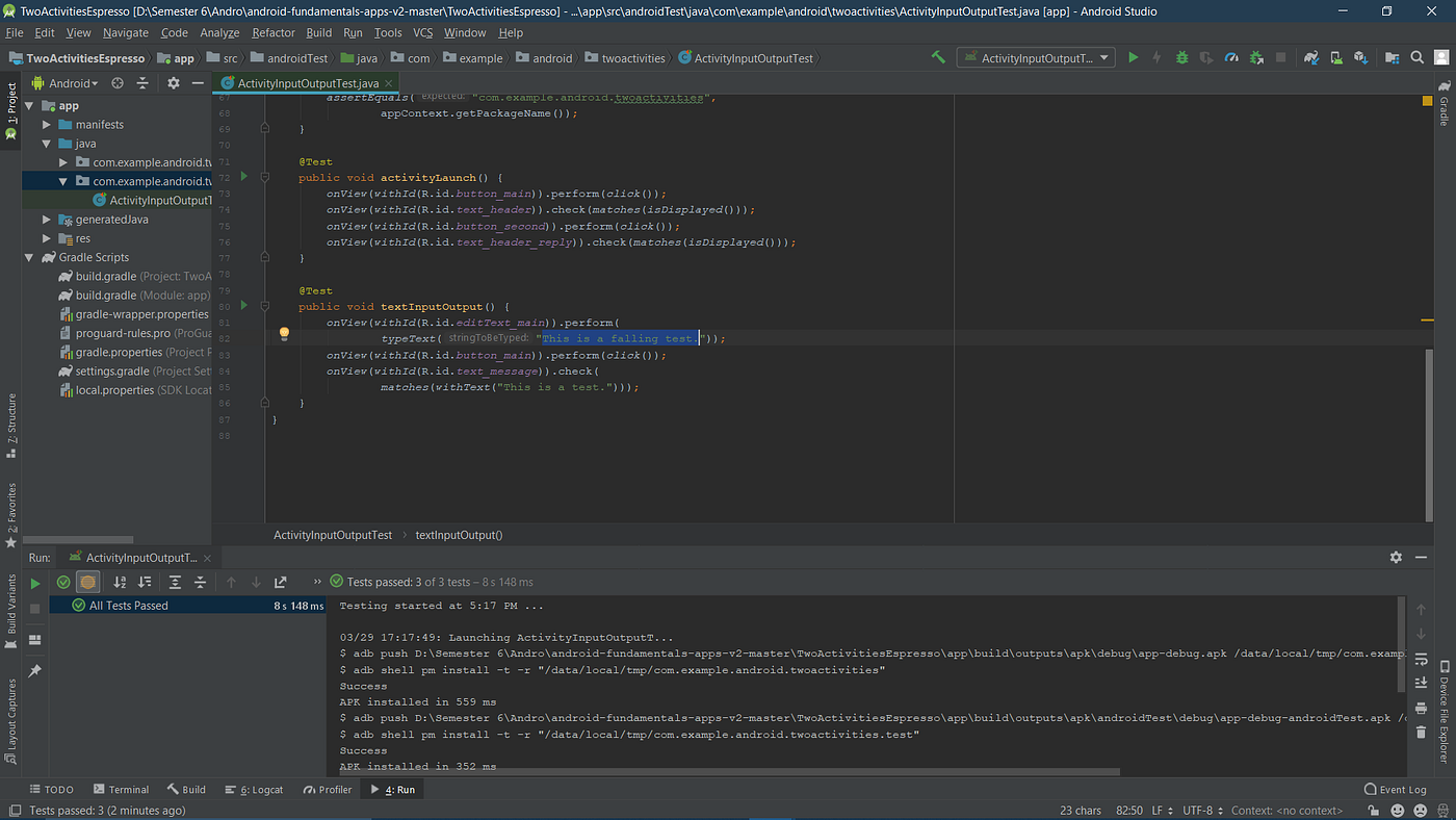 Lesson 6 Testing UI. Task 1: Set up Espresso in your project | by ...