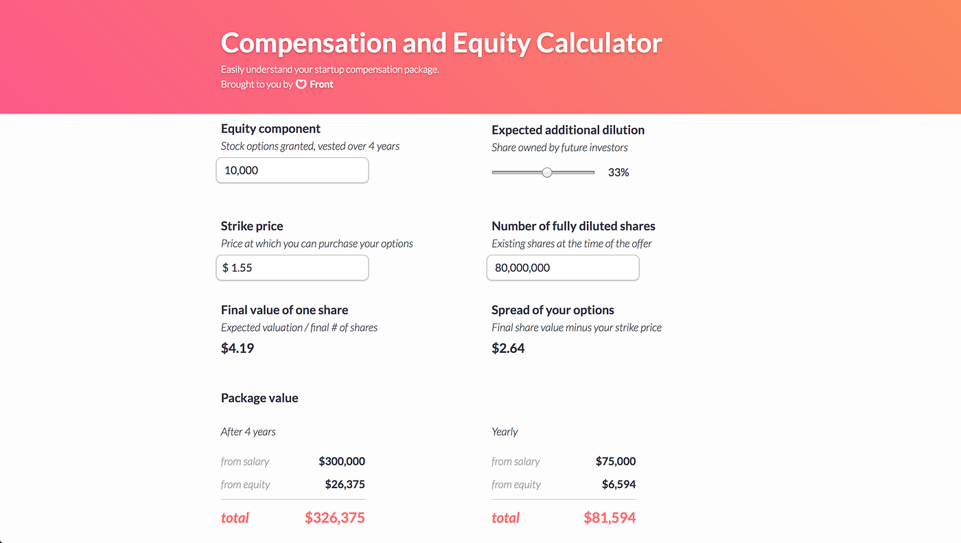 How to Value your Compensation: Front’s Startup Equity Calculator | by ...