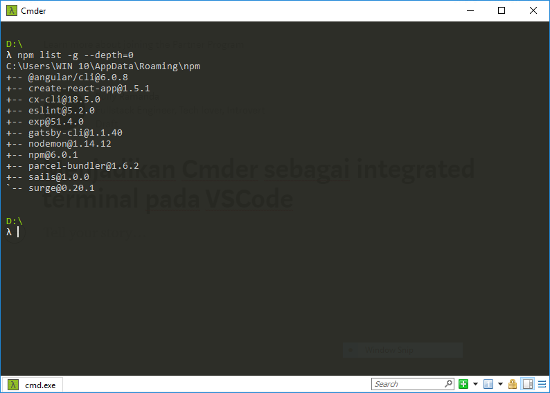 Menjadikan cmder sebagai integrated terminal pada Visual Studio Code ...