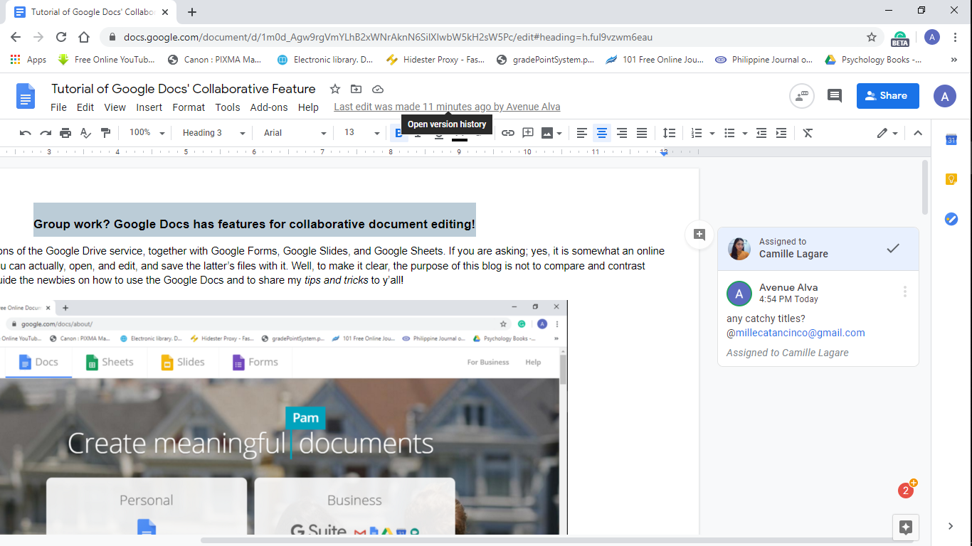 Group work? Google Docs has features for collaborative document editing ...